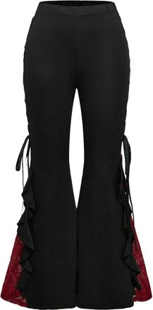 SOLY HUX Damen Hosen Lang Gothic Schlaghose Y2K Spitze Hose Legginghose Partyhose Steampunk Stretch Leggings Rave Outfit mit Schnürung Schwarz XS