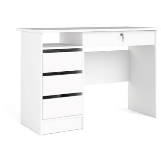 Tvilum Plus Schreibtisch mit 1 Regal, 3 kleinen Schubladen und 1 gro&szlig;en Schublade mit Schl&uuml;ssel, wei&szlig;