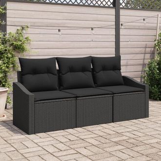 vidaXL Garten-Sofa-Set 3-teilig Schwarz Rattan, Stoff Outdoor-Sofa - Vidaxl