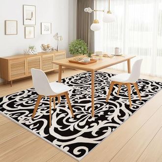 Generic Tapis Imprim&eacute; Traditionnel r&eacute;tro &agrave; Motifs pour Salon Chambre D&eacute;coration de la Maison - Noir et Blanc Flanelle Antid&eacute;rapante Tapis Salon de Sol paillas
