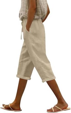 Generic Pantalon en coton et lin pour femme - Jambe large - Pantalon de plage d&eacute;t&eacute; pour femme - Confortable - Pantalon de yoga Palazzo XIYU26012, kaki, XXL