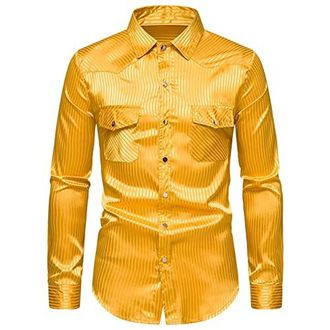Generic Chemise ray&eacute;e pour homme, coupe ajust&eacute;e, finition brillante, chemise ray&eacute;e &agrave; col boutonn&eacute;, chemise d&eacute;contract&eacute;e confortable, extensible, l&eacute;g&egrave;re, haut 