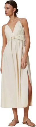 Twinset Femme, Robes, Beige, Taille: 38 FR Robe Maxi en Coton Élastique avec Boucle en Or