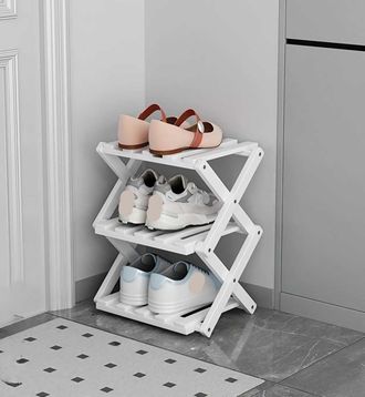 Generic Faltbares Schuhregal Schmaler Schuhst&auml;nder Platzsparender Holzst&auml;nder Aus Bambus Umweltfreundlich - Organizer Stabil F&uuml;r Flur Eingangsbereich Kein Auf