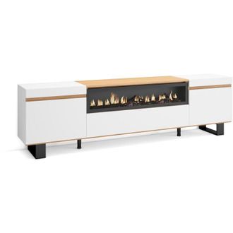 Skraut Home Skraut Home - Meuble TV, Banc T&eacute;l&eacute;, Grand espace de Rangement, 200x35x57cm, Pour les TV jusqu&agrave; 80, Chemin&eacute;e &eacute;lectrique, Design industriel, Style