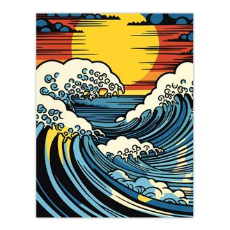 Artery8 The Great Wave Modern Seascape Artwork Comic Book Pop Art Sunset Large Wall Art Poster Print Thick Paper 18X24 Inch