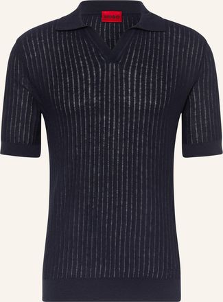 HUGO BOSS Hugo Strick-Poloshirt Seemant Regular Fit Mit Leinen blau