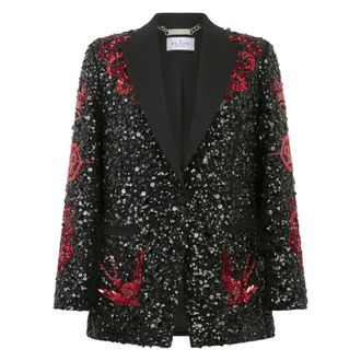 Philipp Plein Femme, Vestes, Noir, Taille: 42 FR Blazer Coupe Boyfriend Tattoo Papillon Paillettes