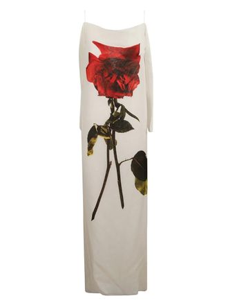 Alexander McQueen robe longue &agrave; roses imprim&eacute;es - Blanc