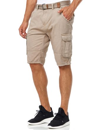 Indicode Herren Monroe Cargo Cargo-Shorts inkl. G&uuml;rtel | Bermuda M&auml;nner Sommerhose aus Baumwolle Greige, XXL