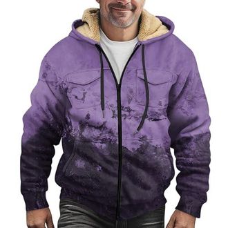 Generic Sweat &agrave; capuche en polaire &agrave; fermeture &eacute;clair int&eacute;grale pour homme avec cordon de serrage, poches poitrine et design &eacute;l&eacute;gant imprim&eacute; d&eacute;lav&eacute;, 01-violet