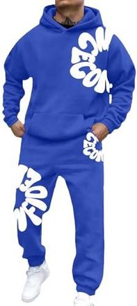 Generic Ensemble de surv&ecirc;tement pour homme avec imprim&eacute; lettres, sweat &agrave; capuche, jambe droite, ensemble de jogging, v&ecirc;tements de sport, hauts de jogging, pan