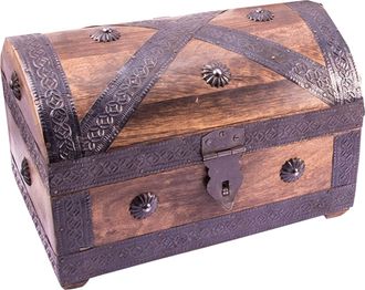 Mitienda Piratentruhe 22cm Large, Holztruhe, Aufbewahrungskiste, Schatztruhe, Antikoptik, Ornamente