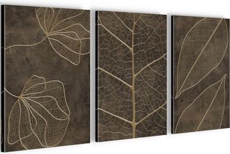 Runa Art Wandbilder Abstrakt 3 Teilig Wanddeko aus Vlies-Leinwand Wohnzimmer Schlafzimmer Büro 20 x 30 cm - 3 Bilder Braun Blätterdesign 055930a