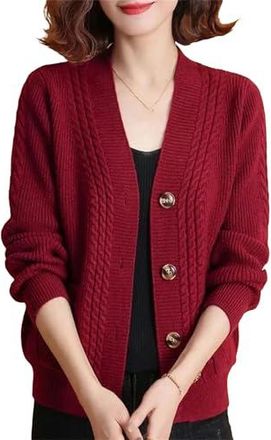 Generic Pull ample &agrave; col en V pour femme avec col en V, Bordeaux, XL