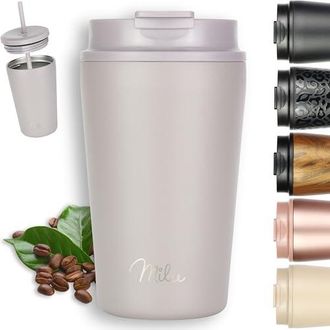 Milu Mug Isotherme 400ml - Thermo Caf&eacute; &eacute;tanche en acier inoxydable, Tasse thermique sans BPA, 100% anti-fuite(Taupe Grey, 400ml)
