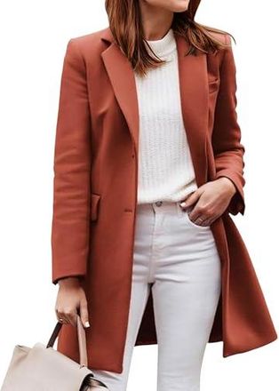 Generic Spring Coats for Women Wool Blend Long Winter Coats Single Breasted Trench Coat Casual Classic Fall Winter Outwear Red Large