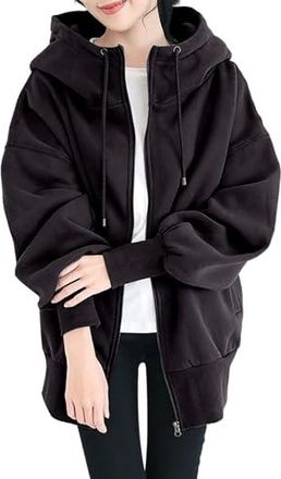 Generic Vestes pour femmes 2026 Sweat &agrave; capuche &agrave; col roul&eacute; avec poches, Noir, Taille unique