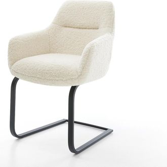 DELIFE Freischwinger Pejo-Flex Teddystoff Beige Freischwinger flach Schwarz Taschenfederkern, Esszimmerst&uuml;hle
