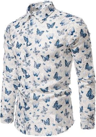 Generic Chemise à manches longues pour homme - Haut de Noël 2024 - Motif à franges papillon - Chemise décontractée pour homme - T-shirt à manches longues pour