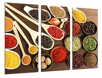 Cuadros Cámara Wandbild - Bunte Gewürze in den Löffeln verzieren, 97 x 62 cm, Holzdruck - XXL Format - Kunstdruck, ref.26899