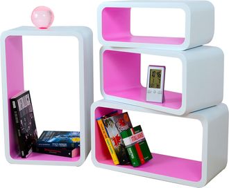 Cube Verstärkte Vielen Farben MDF Retro Design Cube 4er Set Regal Regale Wandregal Deko Würfel CD DVD Lounge Cuben LO01 (Weiß/Rosa)
