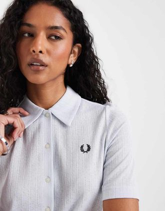 Fred Perry Polo c&ocirc;tel&eacute; transparent &agrave; boutons - Bleu p&acirc;le