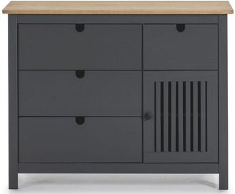 PEGANE Commode en pin massif d&eacute;cor cir&eacute; gris anthracite et ch&ecirc;ne, meuble de rangement - Longueur 100 x Profondeur 40 x Hauteur 80 cm -PEGANE