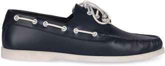 Celine Mens Bateau Leather Boat Shoes Blue Calfskin; Goatskin Flat