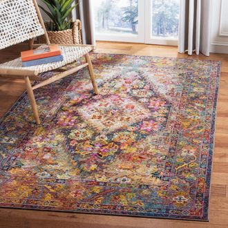 Safavieh Boho Teppich f&uuml;r Wohnzimmer, Esszimmer, Schlafzimmer - Crystal Collection, Kurzer Flor, Marineblau und Hellblau, 122 X 183 cm