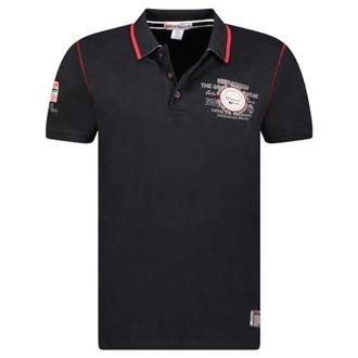 Geographical Norway Kilsvik Men - Polo Homme Classique - Polos Coton Manches Courtes Decontracte Col Bouton - Casual Shirt Tops Regular Classic - Printemps &Eacute;t&eacute; (NOIR L)