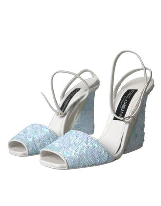 Dolce & Gabbana Womens Light Blue Sequin Ankle Strap Sandals Shoes Polyester