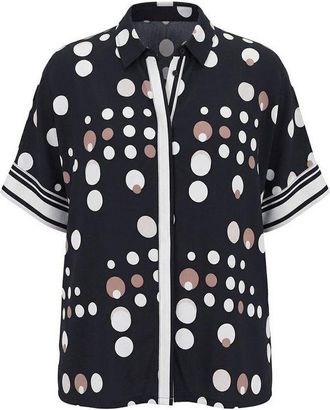 Ulla Popken Longbluse Slinky-Bluse Punkte Oversized Hemdkragen Halbarm