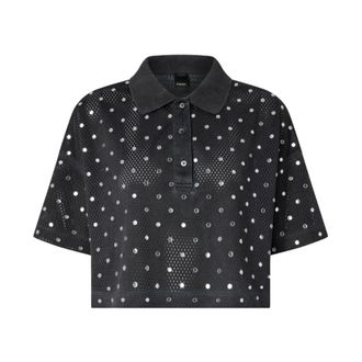 Pinko Embellished Crop Polo - - Tops - Damen - Schwarzk - S