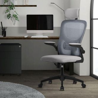 ML Design Ml-design - Chaise de Bureau Ergonomique, Gris, en Maille, Appui-T&ecirc;te et Accoudoirs R&eacute;glables, Soutien Lombaire, Fonction Bascule, Fauteuil Pivotante