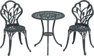 OUTSUNNY Ensemble salon de jardin 2 places 2 chaises + table ronde fonte daluminium imitation fer forg&eacute; noir effet vieilli