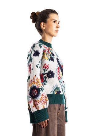 sacai Womens Pull En Maille Floral Jacquard Knit Pullover Ivoire Beige Sweater