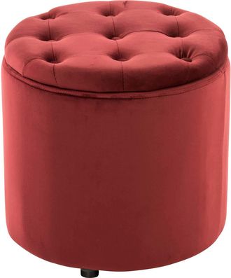 Clp Sitzhocker Pantin Samt I Polsterhocker Mit Stauraum I Gesteppter Hocker Mit Zierknöpfen I Runder Hocker Gepolstert, Farbe:rot