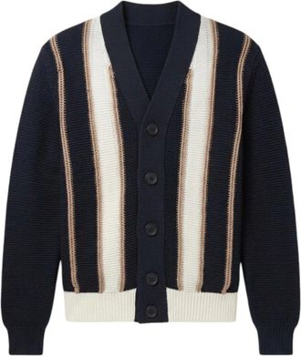 KANGRA Homme, Pulls, Bleu, Taille: XL Structured Intarsia Cotton Cardigan