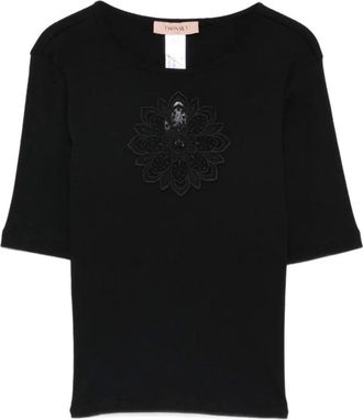 Twinset Femme, Tops, Noir, Taille: 42 FR T-shirt brod&eacute;
