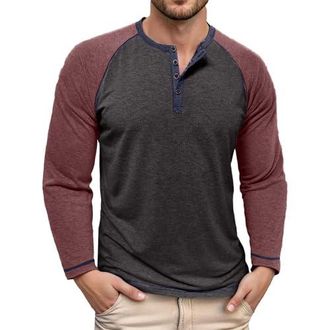 Generic T-shirt Homme Slim Fit T-shirts Casual Basique T-shirt Col Rond D&eacute;tail Bouton Haut &agrave; Manches Longues pour un usage quotidien Tissu doux Confortable V&ecirc;