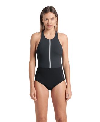 Arena Damen Shapewear Womens Silvia B-Cup Swimsuit Ladies Shaping Suit Pool and Beach Badeanzug, Schwarz/Nachtgrau/Wei&szlig;, 42