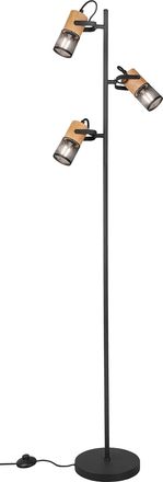 Trio Leuchten Stehleuchte Tosh 404300332, Metall Schwarz matt, Holz, exkl. 3x E14, Holzfarbig