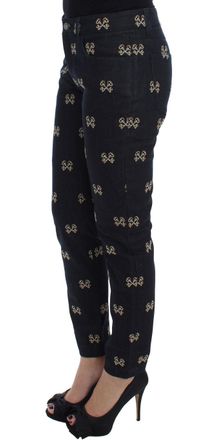 Dolce & Gabbana Womens Blue Key Embroidered Slim Fit Kate Jeans Cotton Clothing