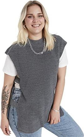 Trendyol High Neck Plain Relaxed Plus Size Sweater, Anthracite, 4XL Womens