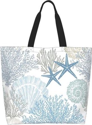 Generic Coquillage, &Eacute;toile De Corail, Nautique, C&ocirc;tier Sac A Main Femme D&eacute;contract&eacute; Sacs De Courses Pliable Sac Fourre Tout Pour Gym Universit&eacute; Quotidienne