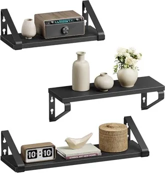 Vasagle Étagère Murale, Tablette Flottante, Lot de 3, 2 Façons de Montage, 30/35/40 cm, pour Salon, Cuisine, Bureau, Salle de Bain, Noir dencre et Noir Mat LW