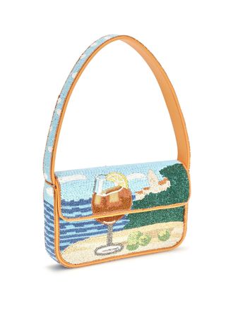 Staud Womens Tommy Beaded Shoulder Bag Sunset Spritz Rayon
