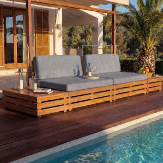 Mendler Garten-Garnitur HWC-L28, Lounge-Set Sitzgruppe Lounge-Sessel Sofa, Spun Poly Akazie Holz MVG - Polster dunkelgrau