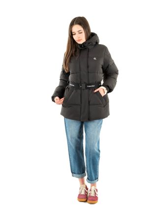 Calvin Klein Damen Pufferjacke Belted Midweight mit Tailleng&uuml;rtel, Schwarz (Black), XS